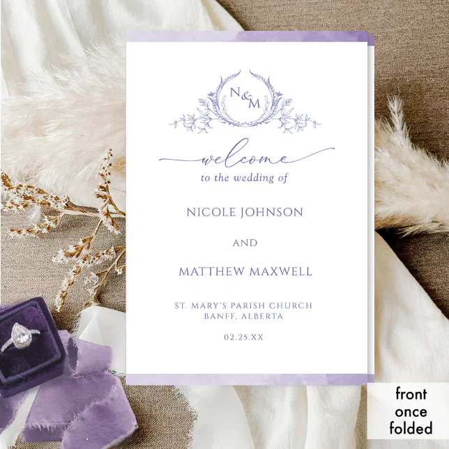 Elegant Purple Folded Wedding Ceremony Program | Zazzle