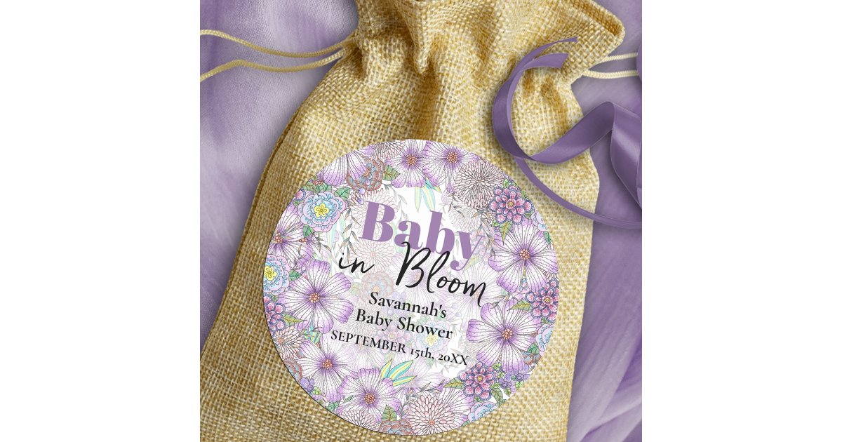 Elegant Purple Garden Flowers Baby in Bloom Classic Round Sticker | Zazzle