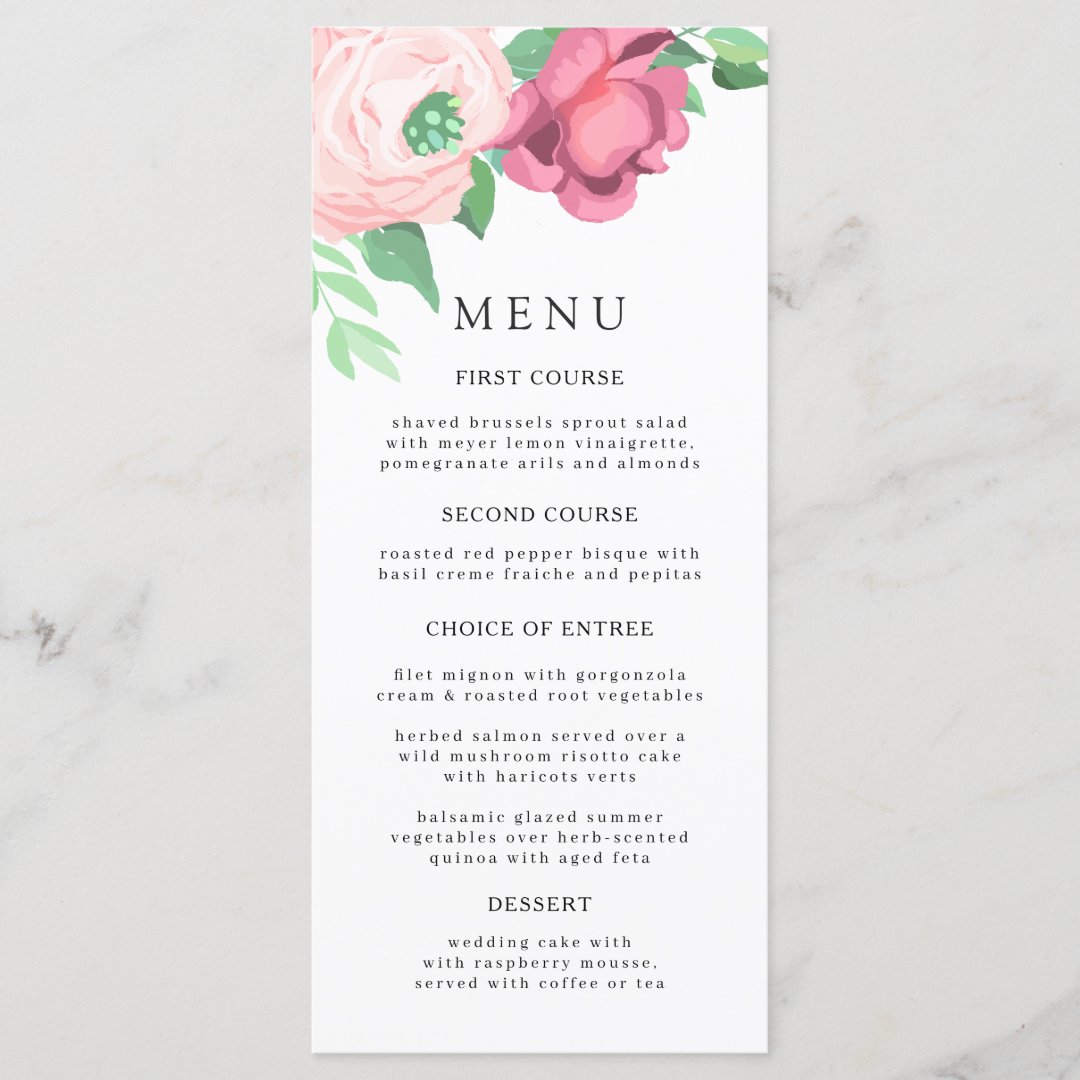 Elegant Purple garden flowers. Floral Wedding Menu | Zazzle