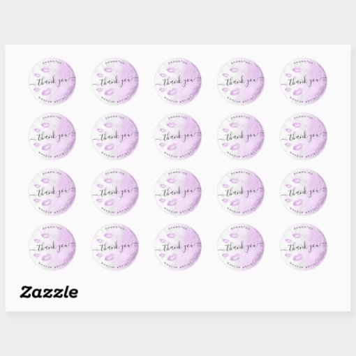 Elegant purple glitter lips marble makeup artist classic round sticker ...