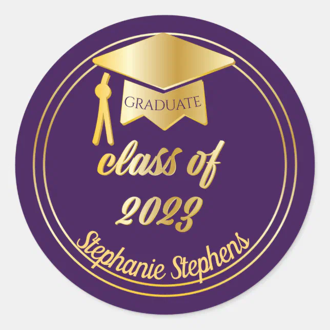Elegant Purple | Gold 2023 Graduate Cap Graduation Classic Round ...
