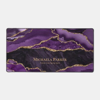 Elegant Purple Gold Agate Geode Business Desk Mat | Zazzle