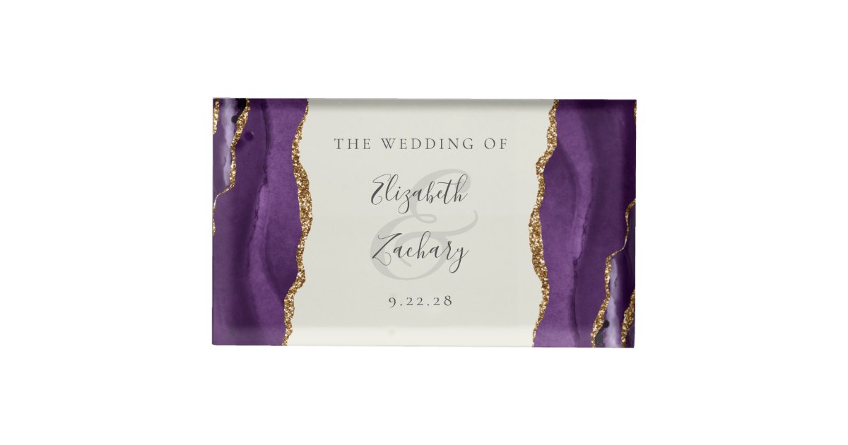 Elegant Purple Gold Agate Ivory Place Card Holder | Zazzle