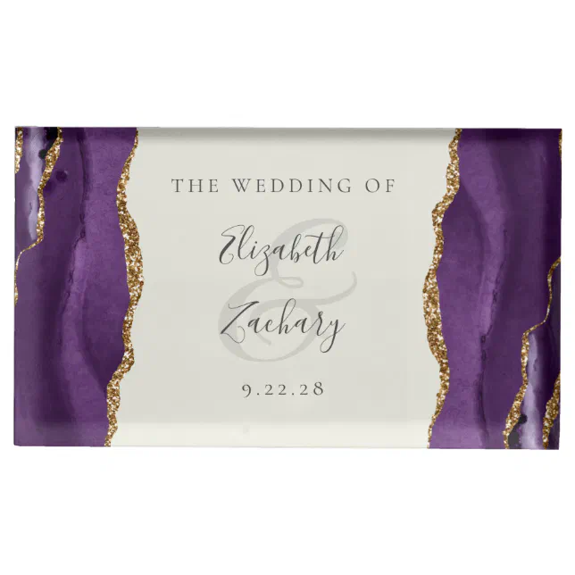 Elegant Purple Gold Agate Ivory Place Card Holder | Zazzle