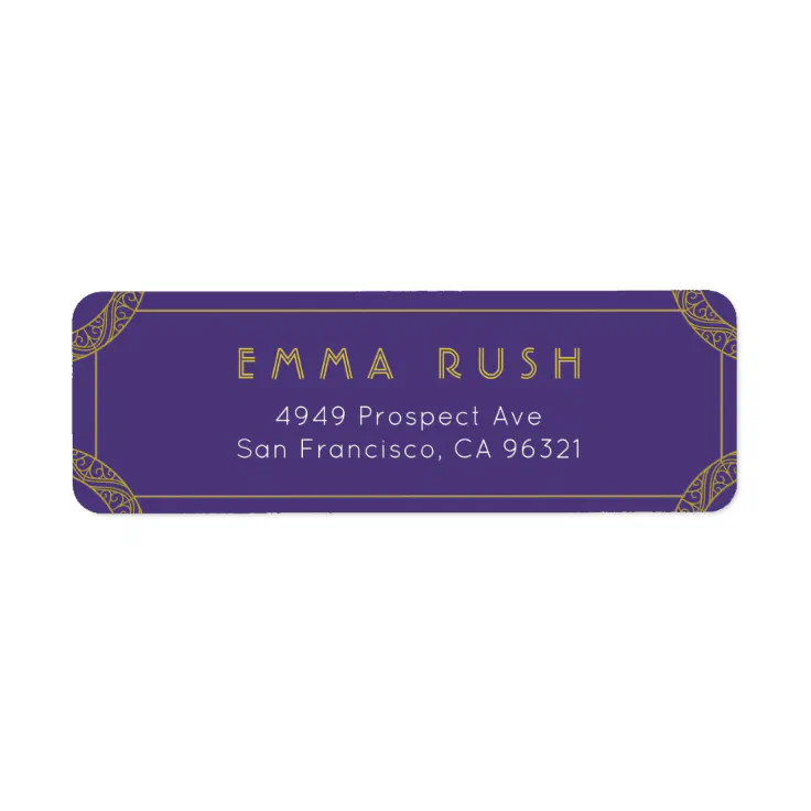 Elegant Purple Gold Art Deco Return Address Label | Zazzle