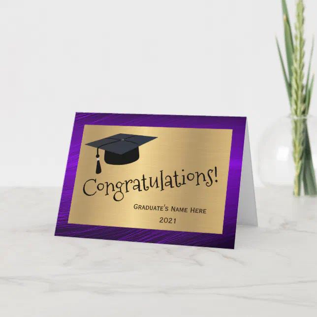 Elegant Purple Gold Cap Congratulations Graduation Card | Zazzle