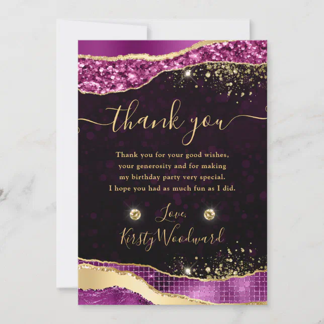 Elegant Purple & Gold Glitter Glam Tears Birthday Thank You Card | Zazzle