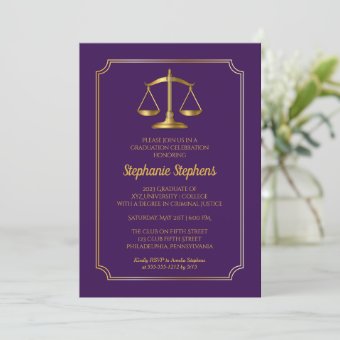 Elegant Purple Gold Law Attorney Graduation Party Invitation | Zazzle