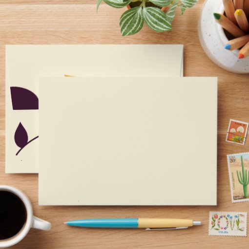 Elegant Purple Golden Leaves Envelope | Zazzle