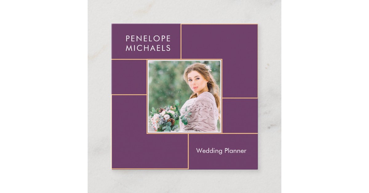 Elegant Purple Grid with Photo Square Business Card | Zazzle