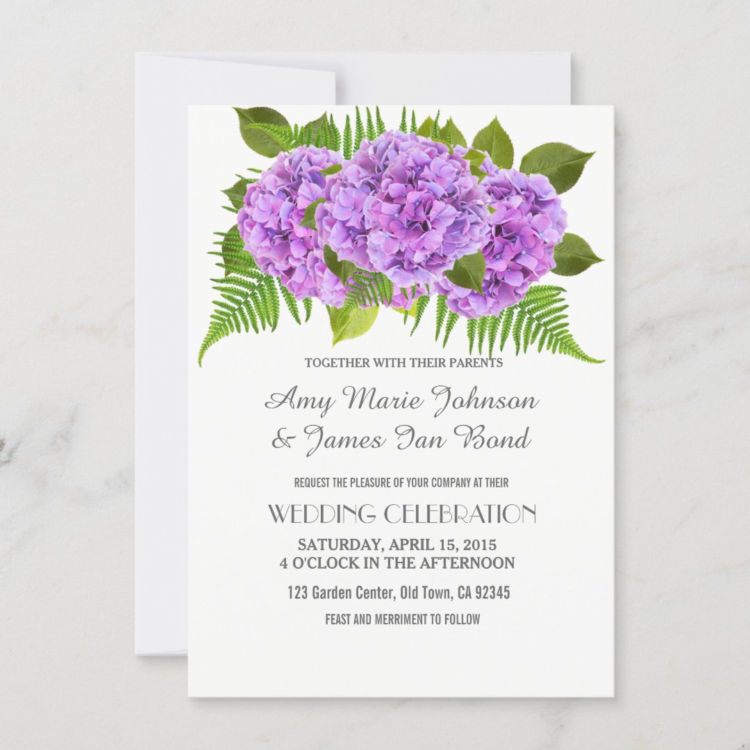 Elegant Purple hydrangea wedding invitations | Zazzle