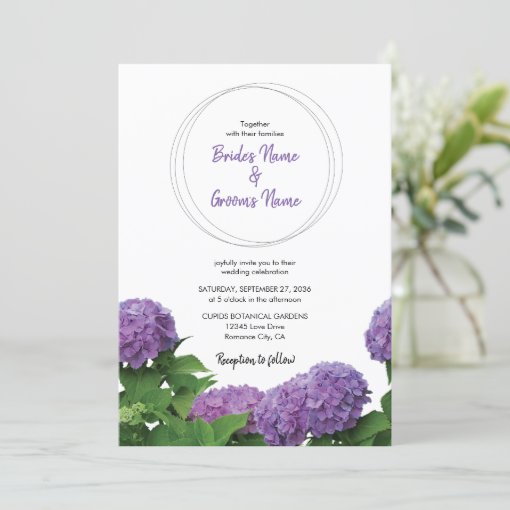 Elegant Purple Hydrangea Wedding Invitations | Zazzle
