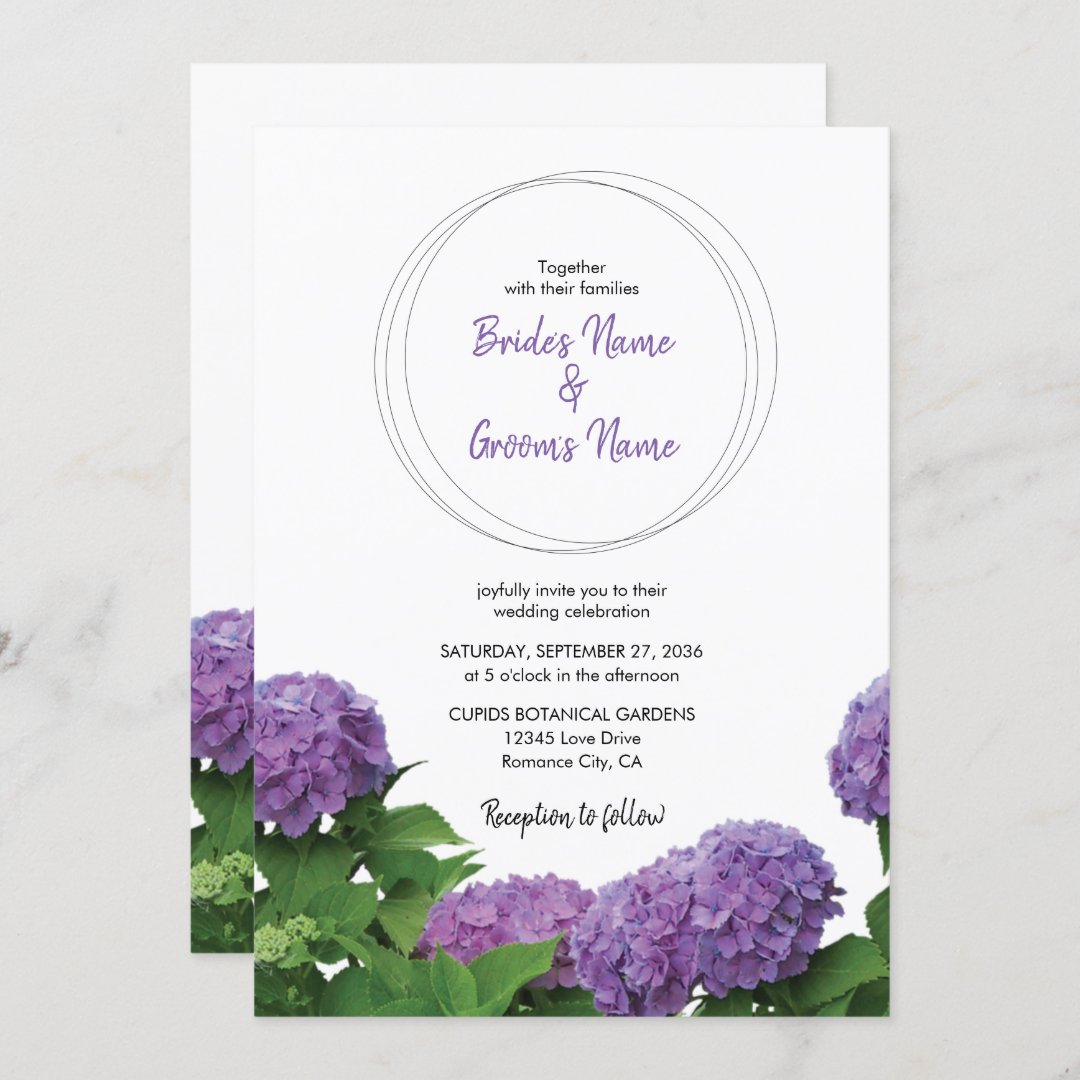 Elegant Purple Hydrangea Wedding Invitations | Zazzle