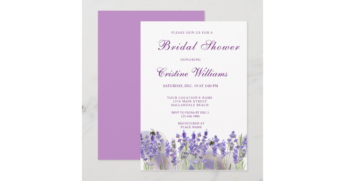 Elegant Purple Lavander Flowers Bridal Shower Invitation | Zazzle