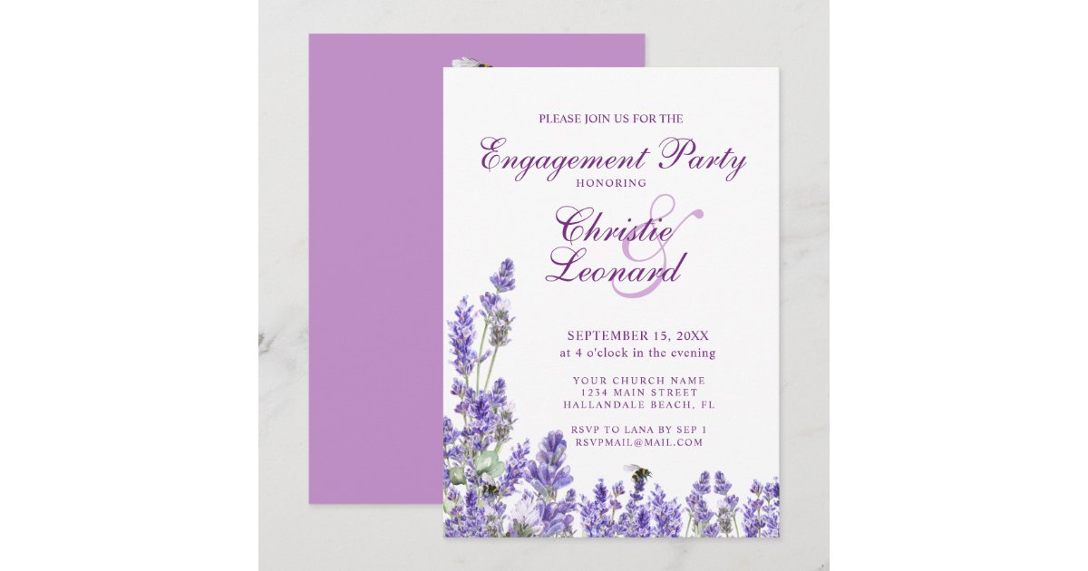 Elegant Purple Lavander Flowers Wedding Engagement Invitation | Zazzle