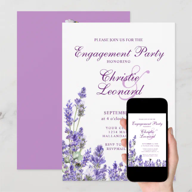 Elegant Purple Lavander Flowers Wedding Engagement Invitation | Zazzle