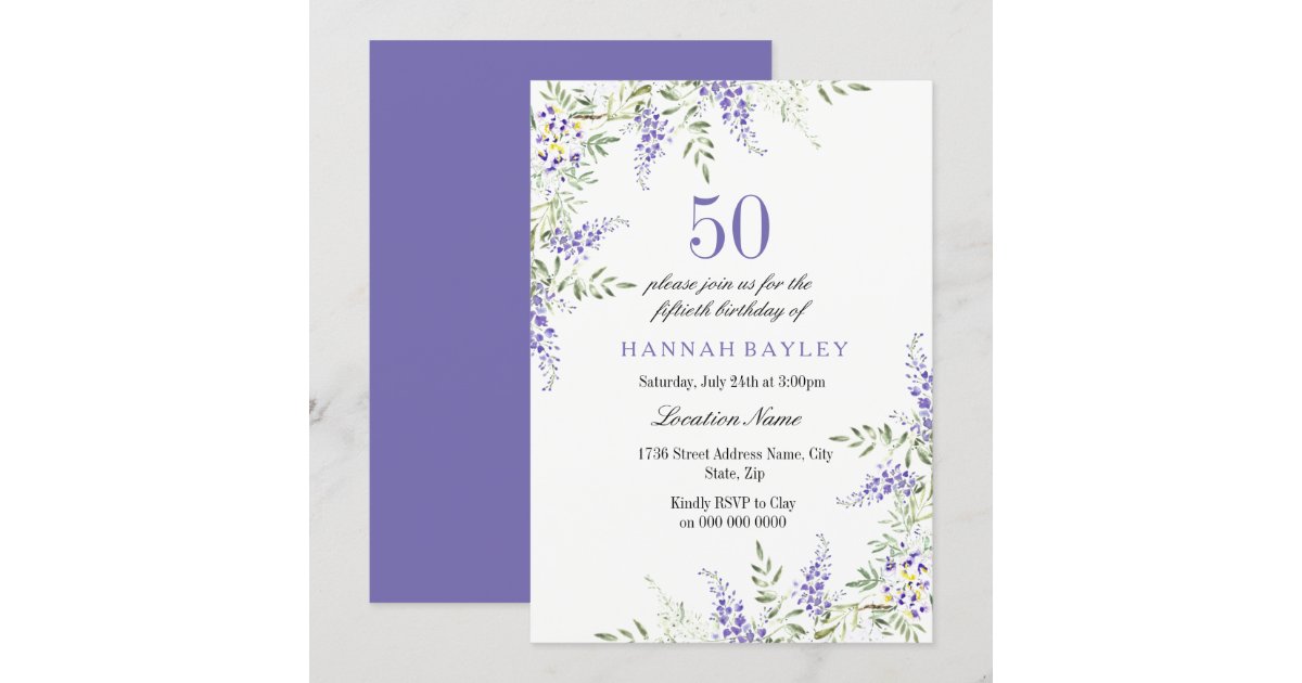 Elegant Purple Lavender 50th Birthday Invite | Zazzle