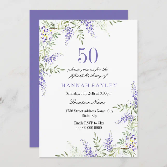 Elegant Purple Lavender 50th Birthday Invite | Zazzle