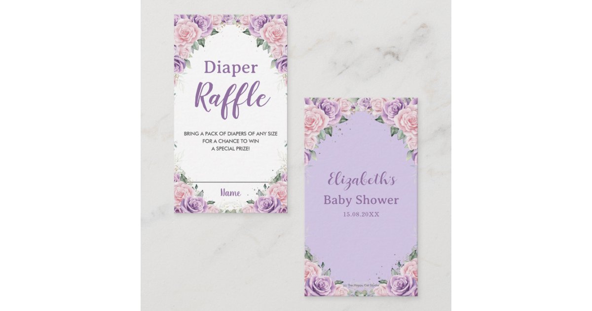 Elegant Purple Lilac Pink Floral Diaper Raffle Enclosure Card | Zazzle