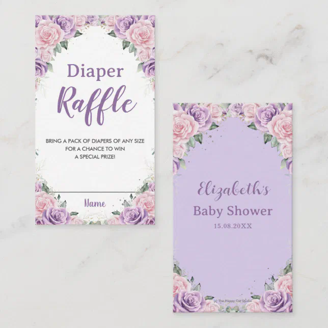 Elegant Purple Lilac Pink Floral Diaper Raffle Enclosure Card | Zazzle