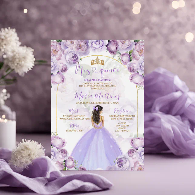 Elegant Purple Lilac Princess Dresses Mis Quince Invitation | Zazzle