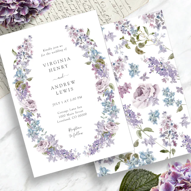 Elegant Purple Lilac Wedding Invitation | Zazzle