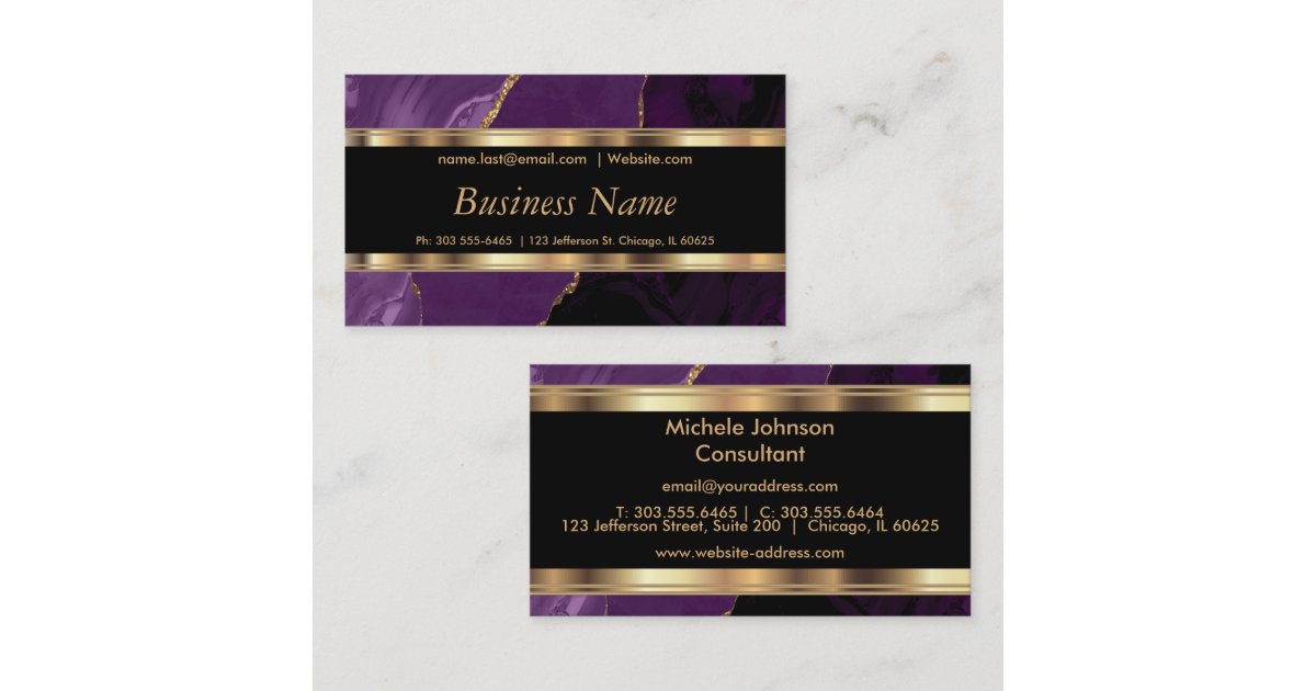 Elegant Purple Marble and Gold Business Card | Zazzle
