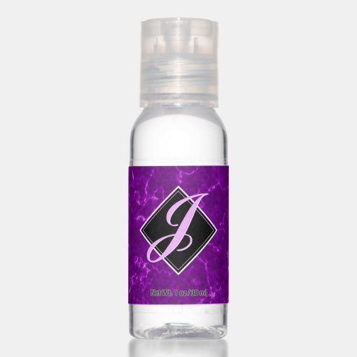 Elegant Purple Marble Diamond Initial Script Hand Sanitizer | Zazzle
