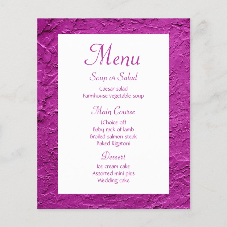 Elegant Purple Menu Wedding Stucco Modern | Zazzle