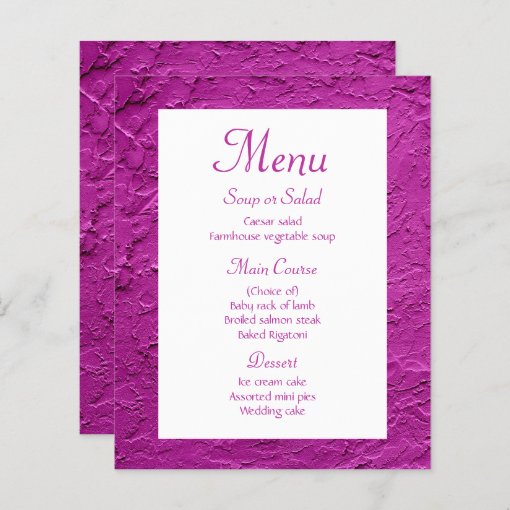 Elegant Purple Menu Wedding Stucco Modern | Zazzle
