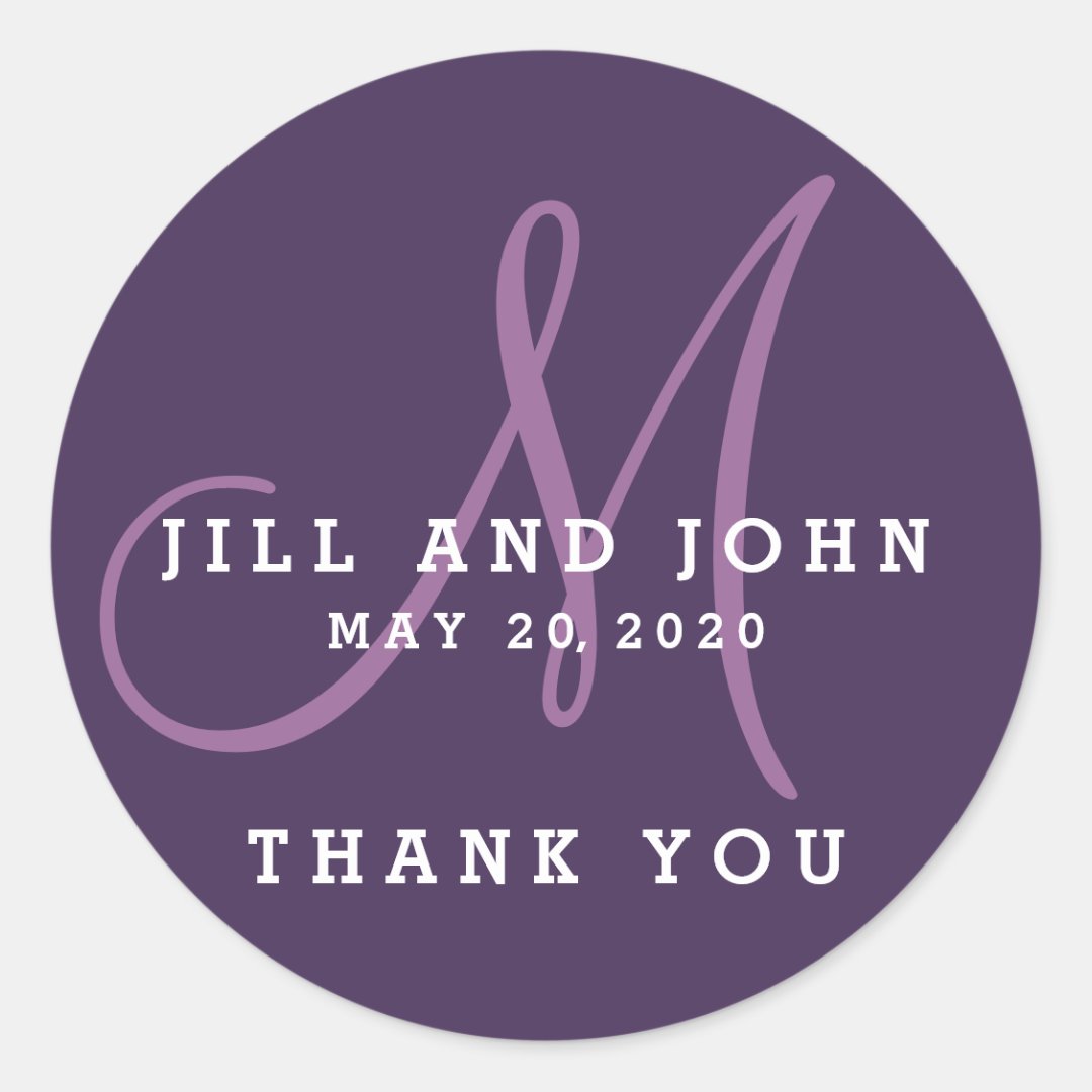 Elegant Purple Monogram Wedding Favor Sticker | Zazzle