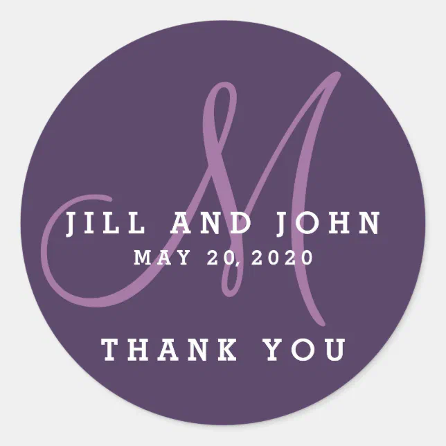 Elegant Purple Monogram Wedding Favor Sticker | Zazzle