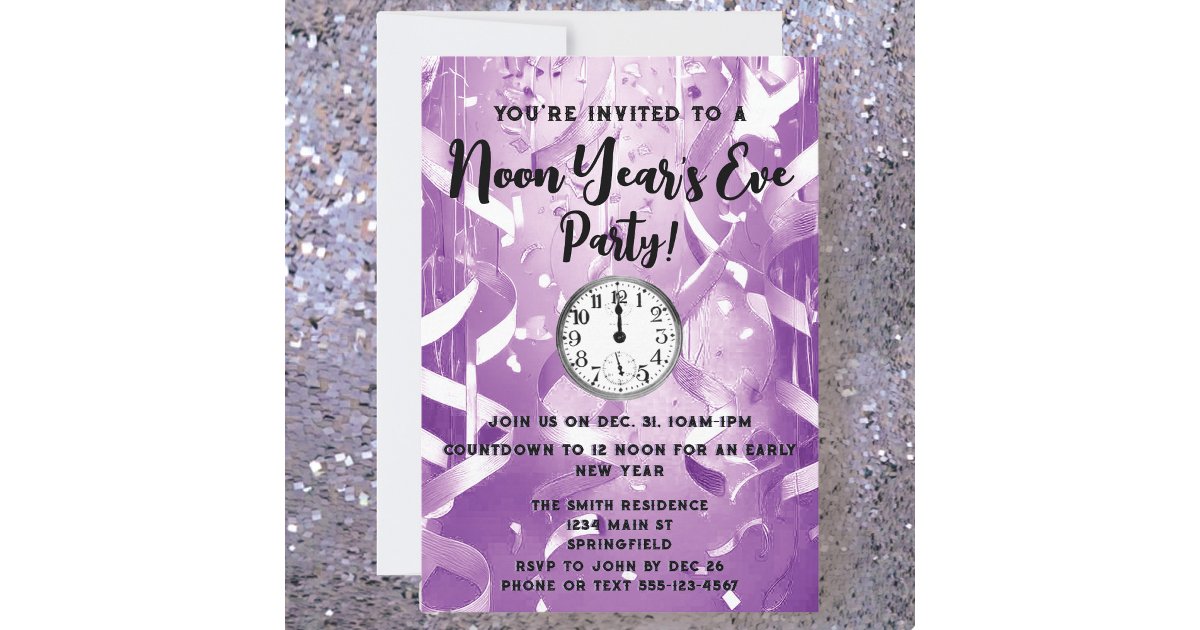 Elegant Purple Noon Year's Eve Party Invitation | Zazzle