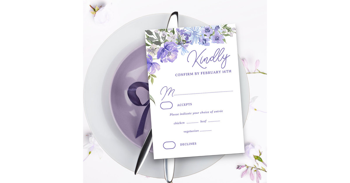 Elegant Purple Peri Floral Entree Selection RSVP Card | Zazzle