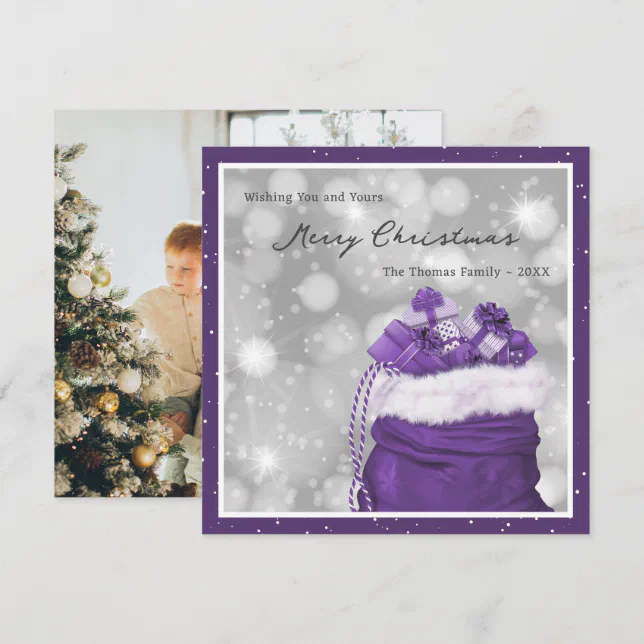 Elegant Purple Photo Merry Christmas Holiday Card | Zazzle