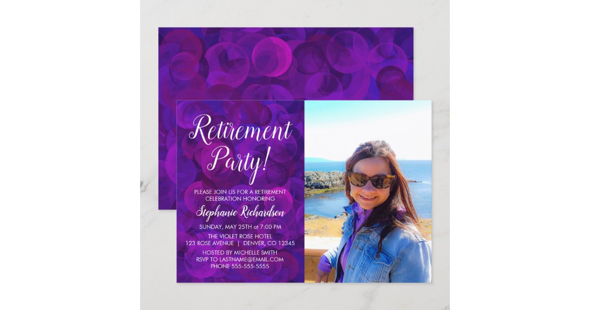 Elegant Purple Photo Retirement Party Invitation | Zazzle