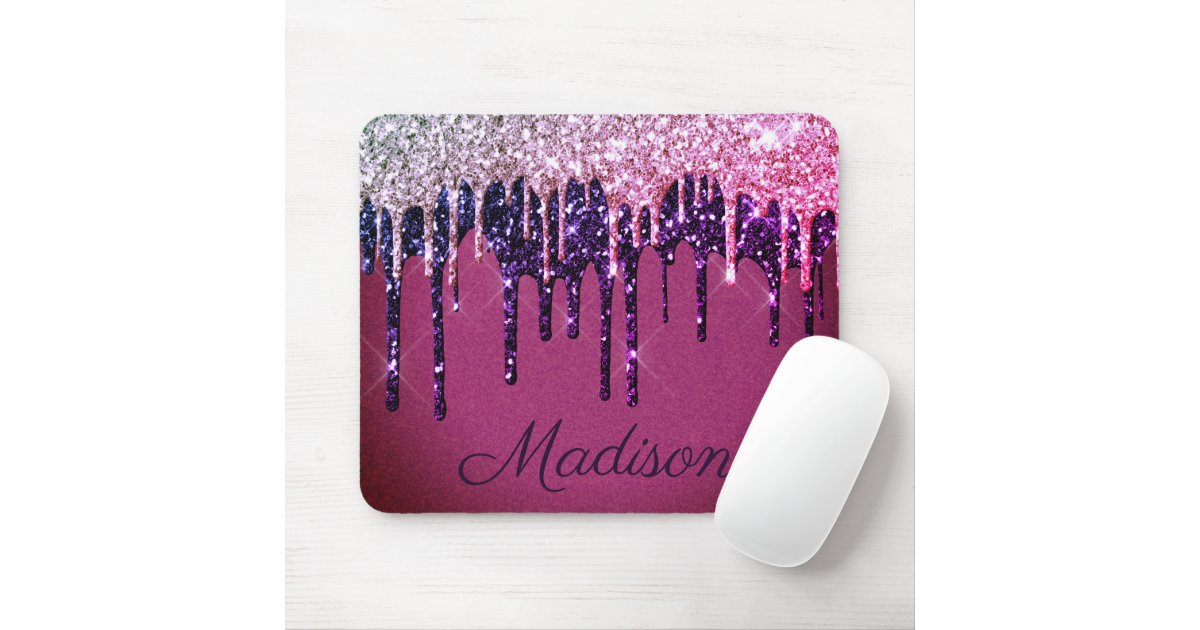 Elegant Purple Pink Dripping Glitter Monogram Mouse Pad | Zazzle