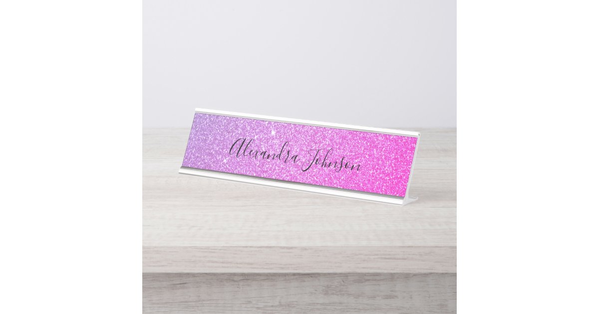 Elegant Purple Pink Glitter Sparkle Modern Desk Name Plate | Zazzle