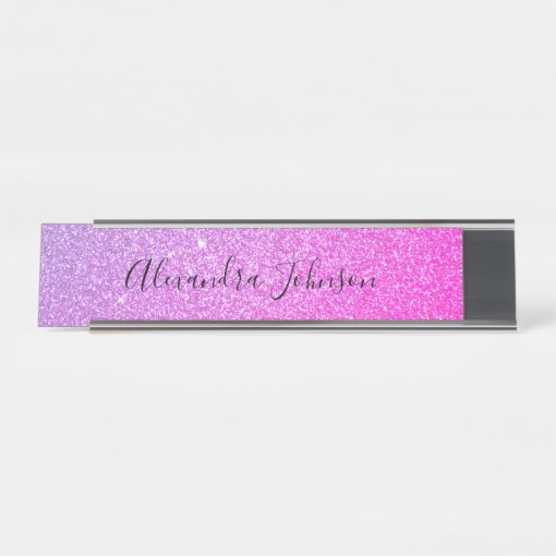 Elegant Purple Pink Glitter Sparkle Modern Desk Name Plate | Zazzle