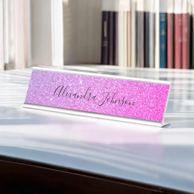 Elegant Purple Pink Glitter Sparkle Modern Desk Name Plate | Zazzle