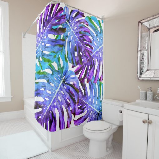 Elegant Purple Pink Tropical Leaf Pattern Shower Curtain | Zazzle