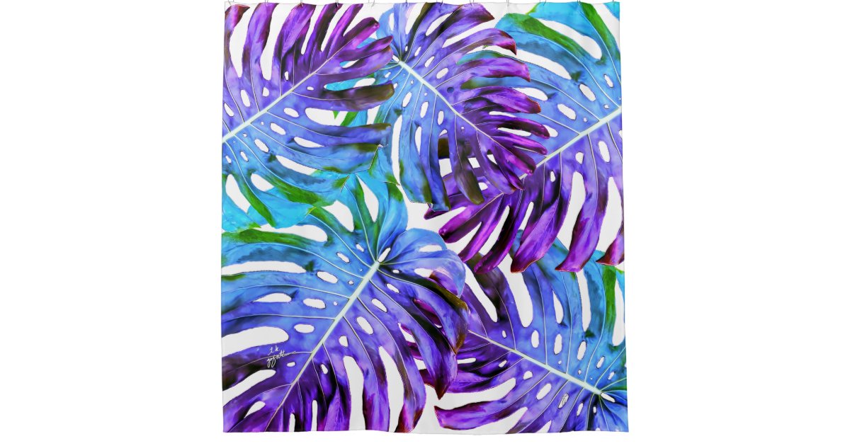 Elegant Purple Pink Tropical Leaf Pattern Shower Curtain | Zazzle
