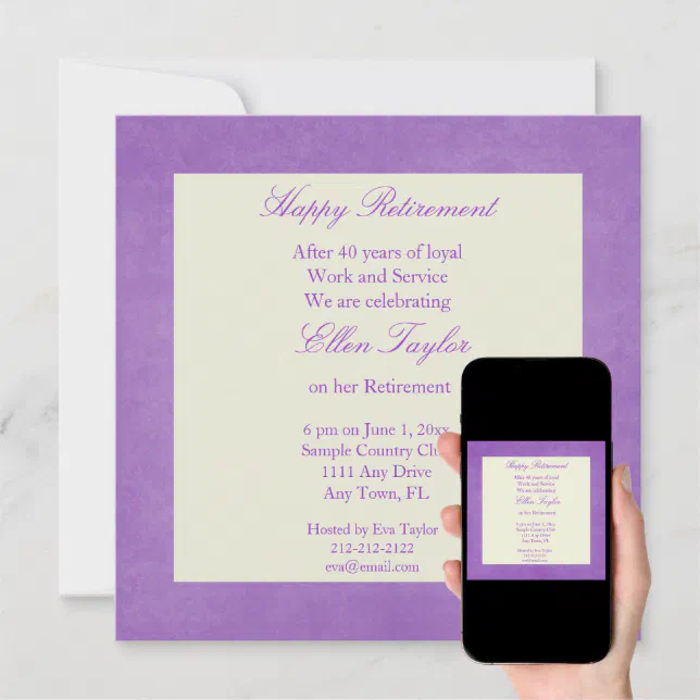 elegant Purple Retirement Party Invitation | Zazzle