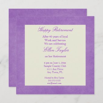 elegant Purple Retirement Party Invitation | Zazzle