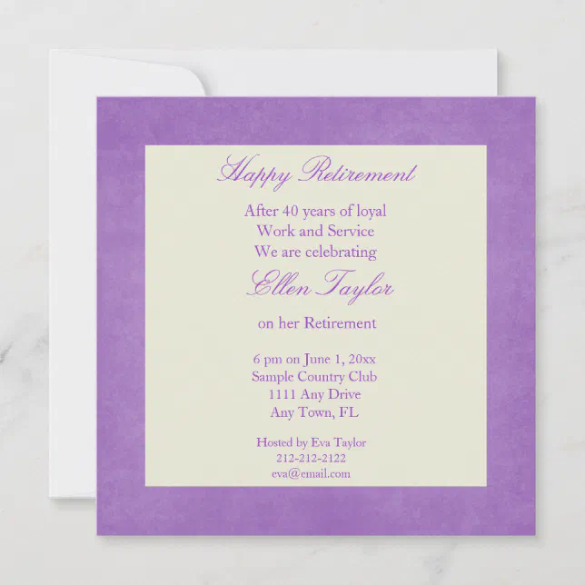 elegant Purple Retirement Party Invitation | Zazzle