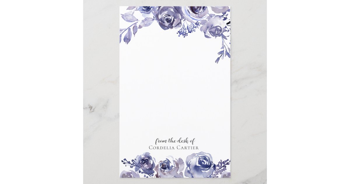 Elegant Purple Rose Floral Custom Stationary Paper | Zazzle