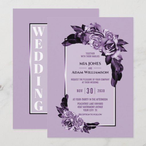 Elegant Purple Rose Floral Wedding Invitation | Zazzle