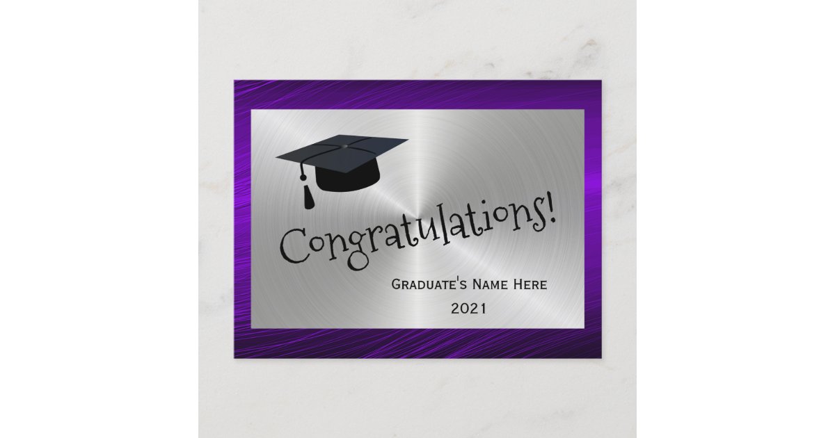 Elegant Purple Silver Congratulations Graduation Postcard | Zazzle
