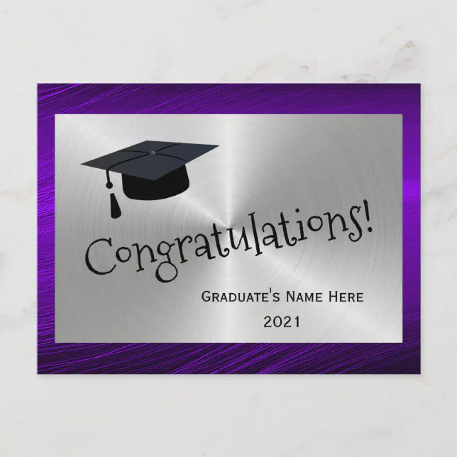 Elegant Purple Silver Congratulations Graduation Postcard | Zazzle