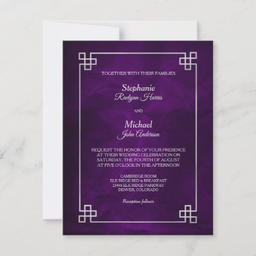 Elegant Purple Silver Frame Wedding Invitation | Zazzle